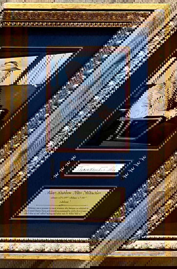 Framed Wwii Admiral Marc Mitscher Signed Display 22" X 14" Jsa ...