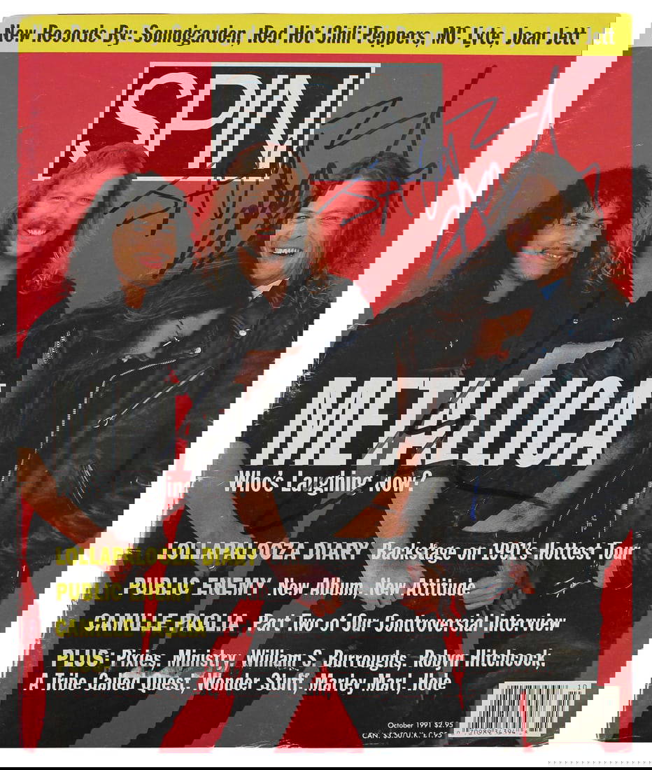 Metallica Signed Spin Magazine Cover By Hetfield Ulrich Newstead With ...