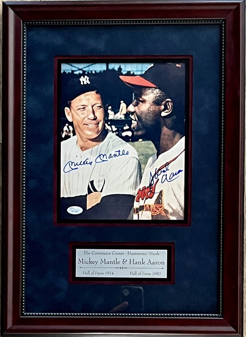 Mickey Mantle Hank Aaron Signed 8x10 Framed Display Jsa Authenticated ...