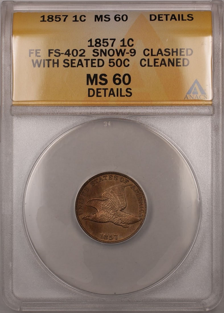 Buy 1857 Flying Eagle Small Cent Coin Anacs Ms 60 Clashed Design | Mynt ...