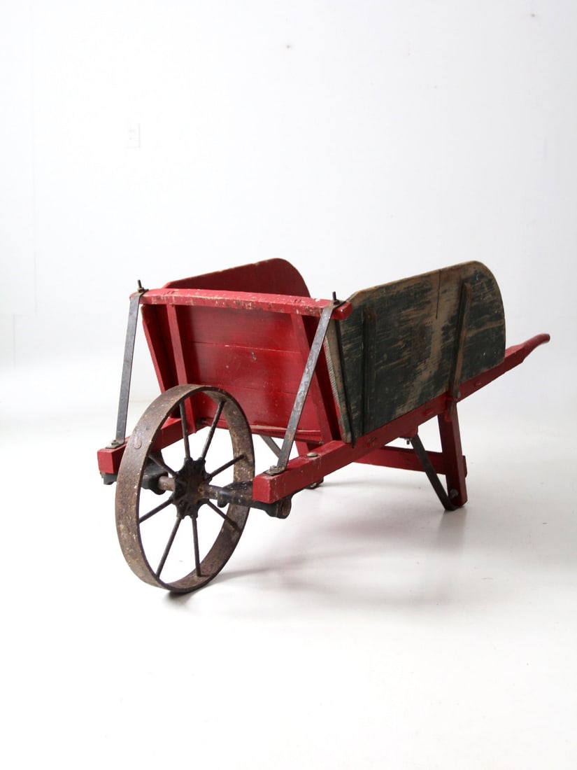 Heritage Collection Antique Wooden Wheelbarrow Rustic Red Green Sides ...