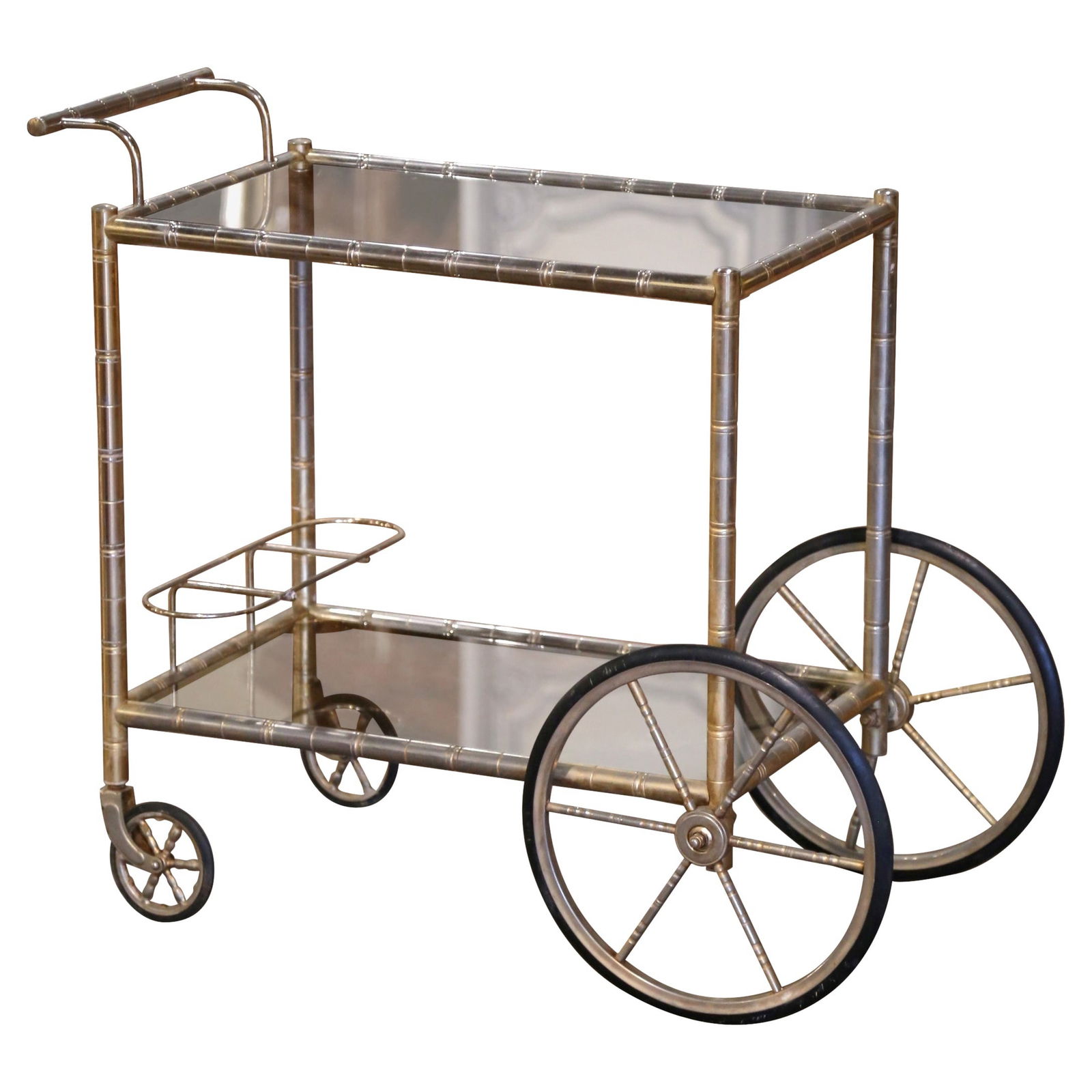 Vintage Art Deco French Silvered Brass Faux Bamboo Bar Cart - Jul 29 ...