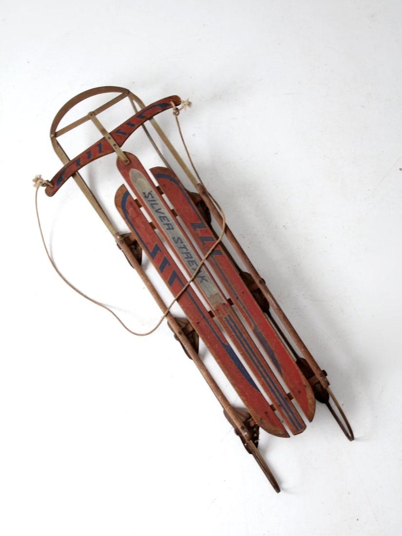Vintage 1950s Garton's Silver Streak Wooden Sled With Metal Rails Auction