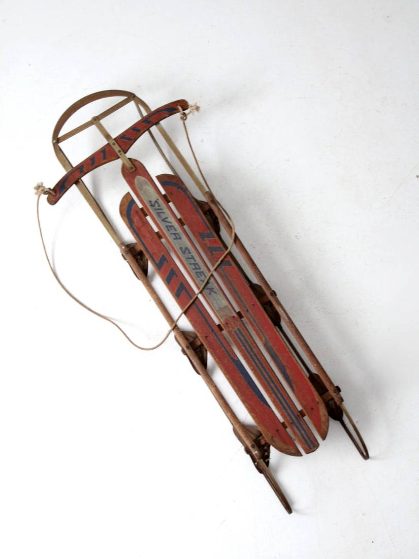 Vintage 1950s Garton's Silver Streak Wooden Sled With Metal Rails Auction