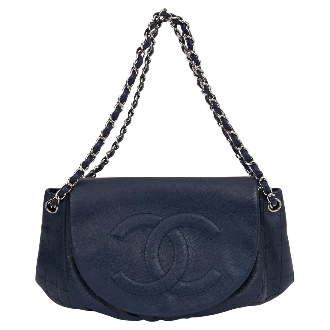 Chanel Half Moon Blue Flap Bag With Silver Chain Strap Auction