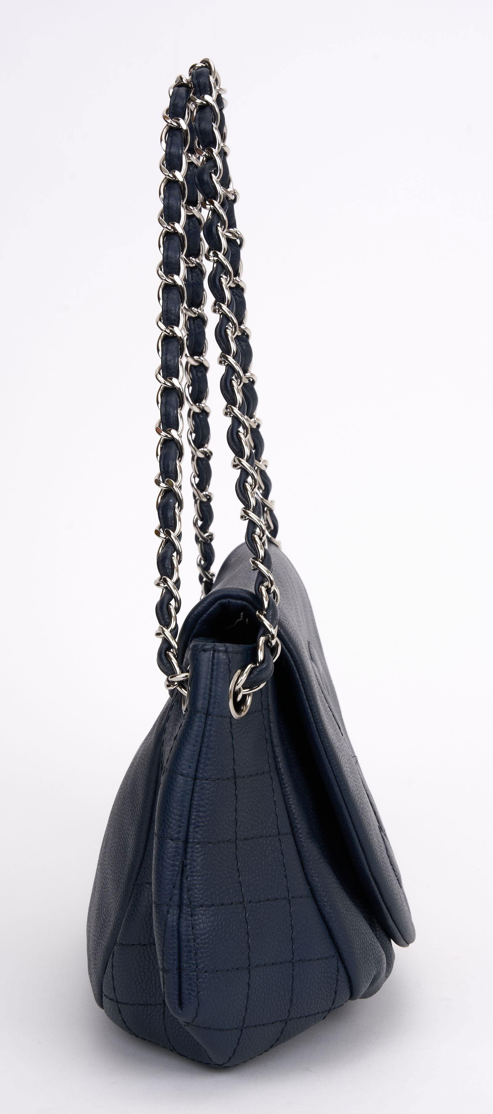 Chanel Half Moon Blue Flap Bag With Silver Chain Strap Auction