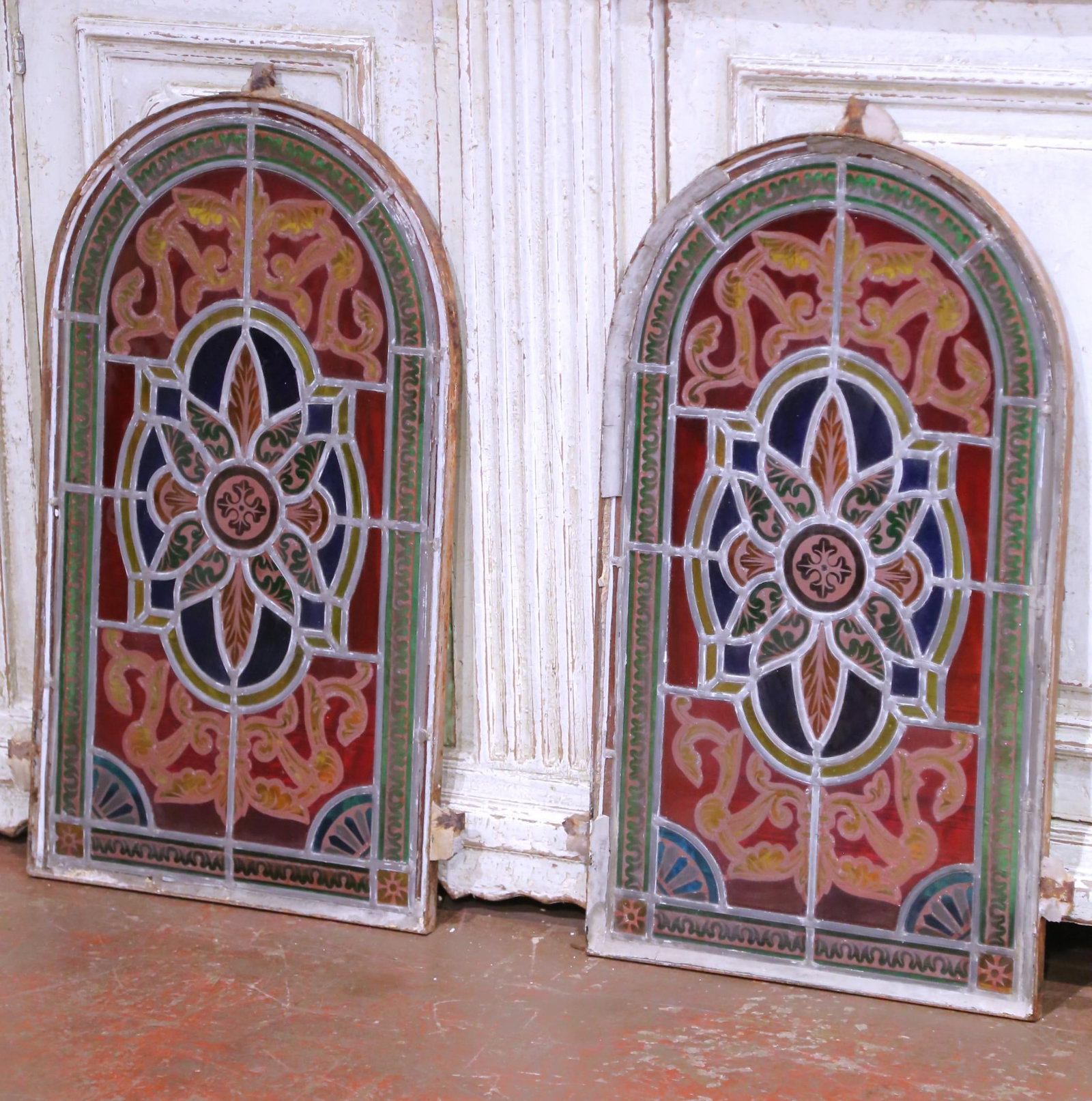 19th Century French Napoleon Iii Stained Glass Window Pair Set Auction