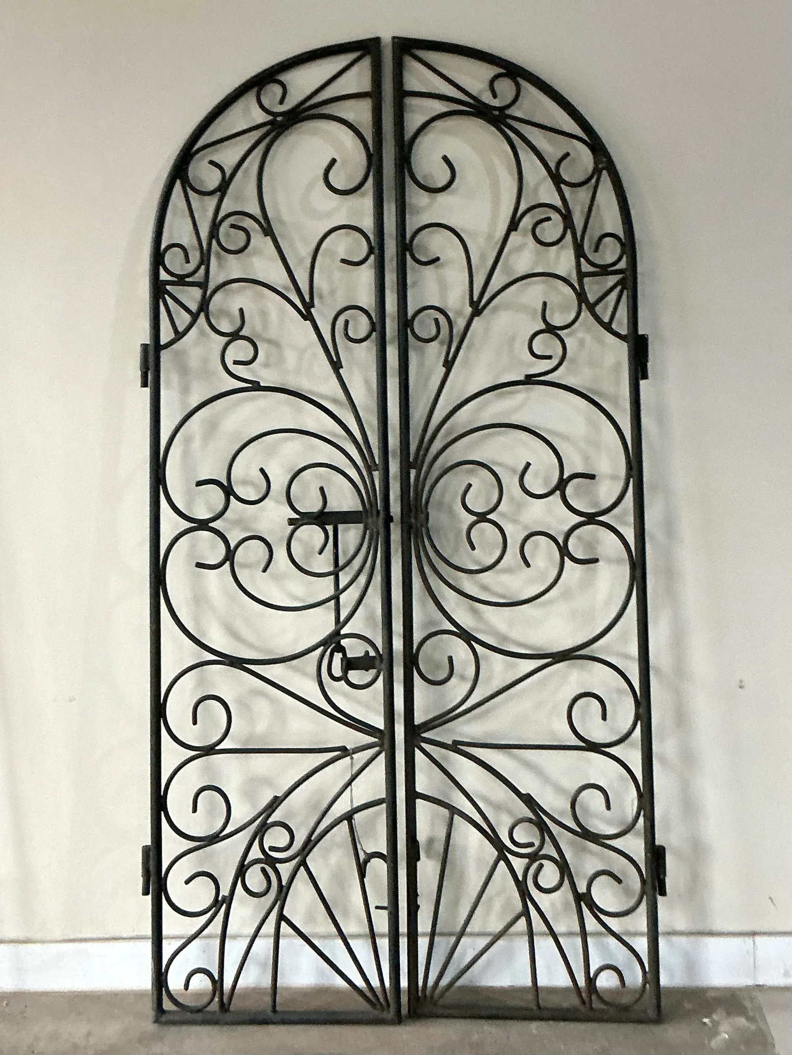 Pair Of Vintage Black Wrought Iron Arched Gates Mediterranean Style Set ...