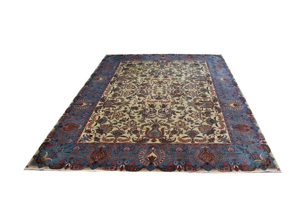 Handmade Persian Tabriz Rug 10 X 13'4 Ivory Wool Silk Floral Iran ...
