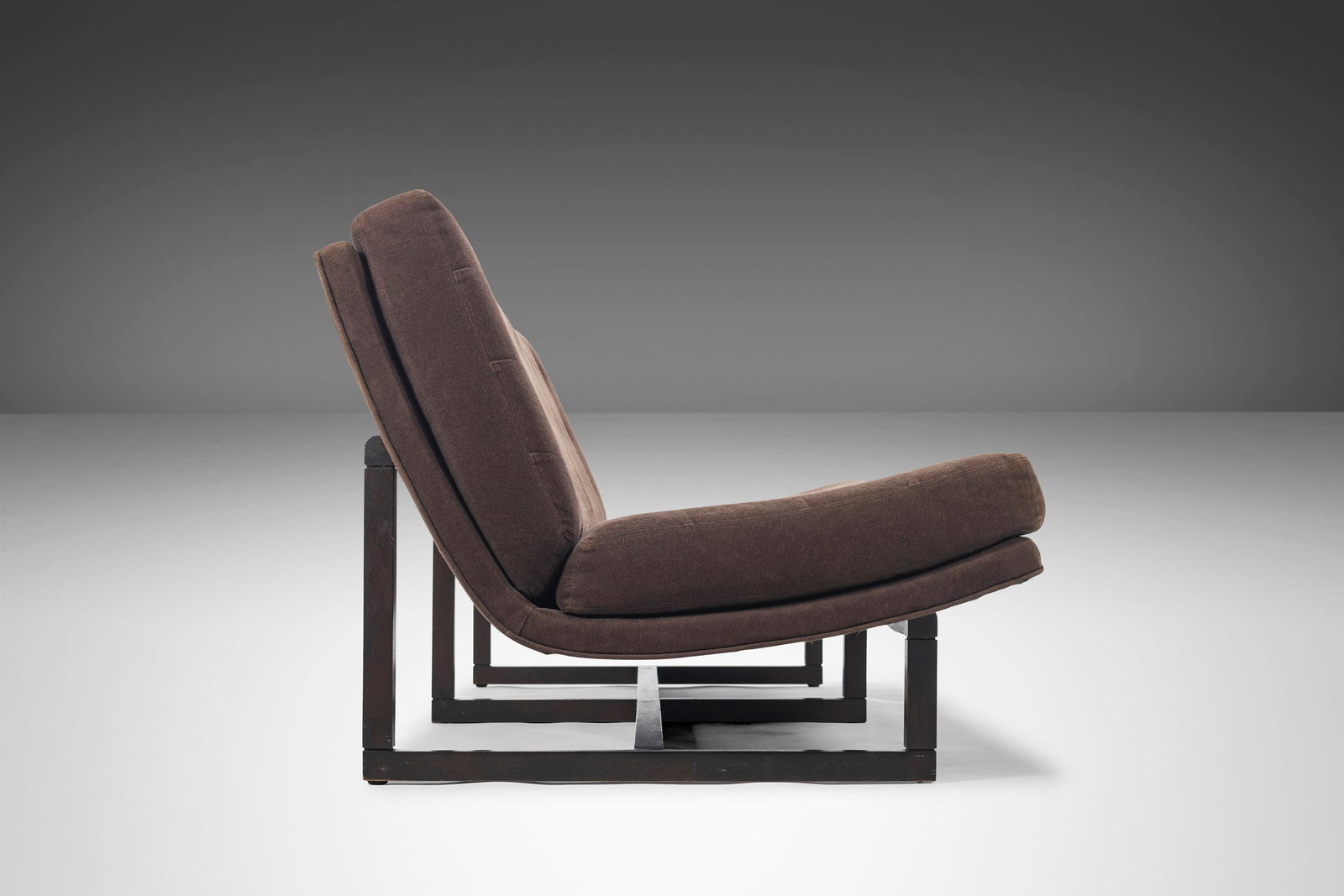 Milo Baughman 1970s Three Seat Scoop Sofa In Mocha Suede On Walnut ...