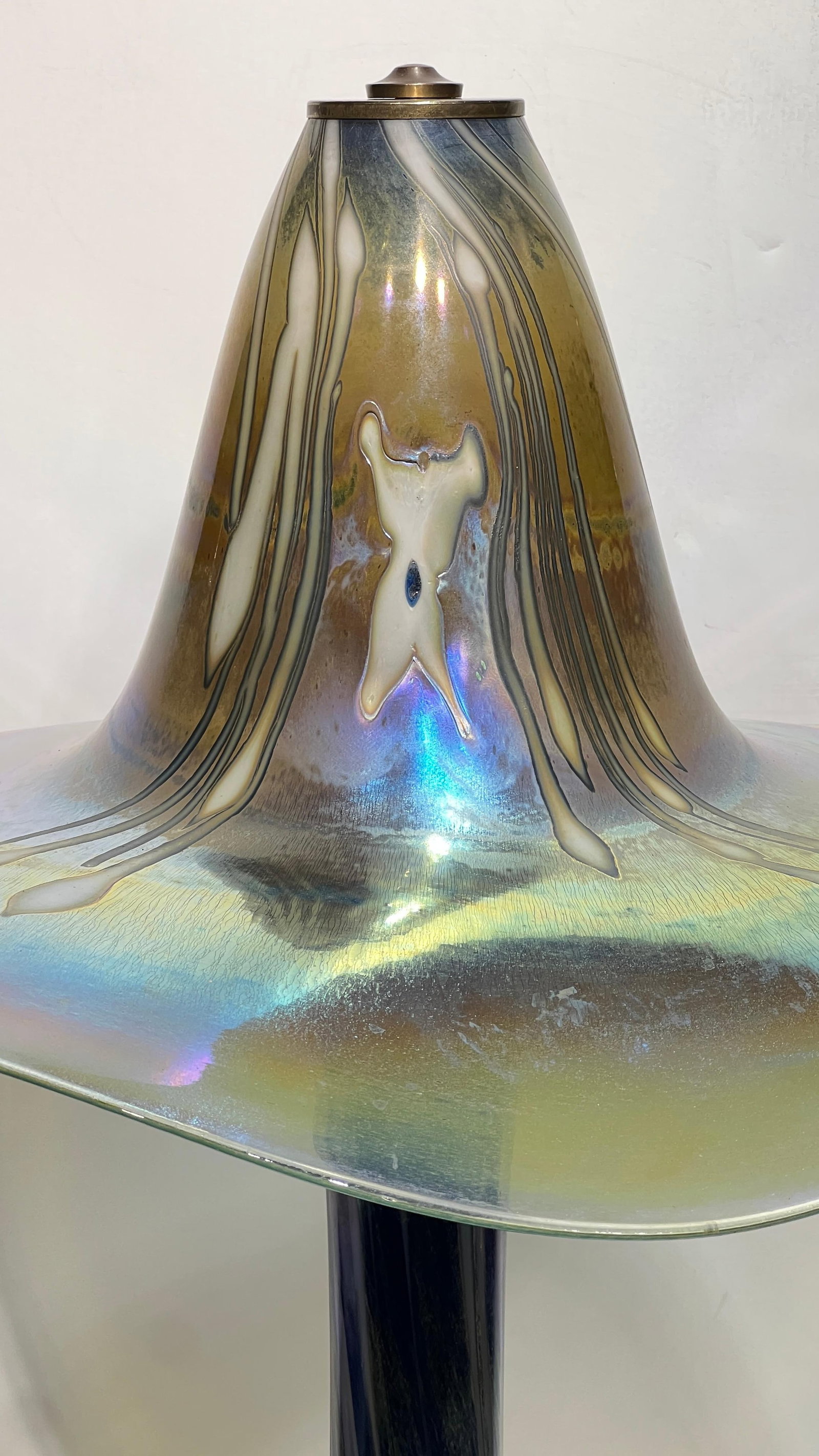 Hand-blown Art Glass Lamp By Stephen Fellerman With Shade 1990 Auction