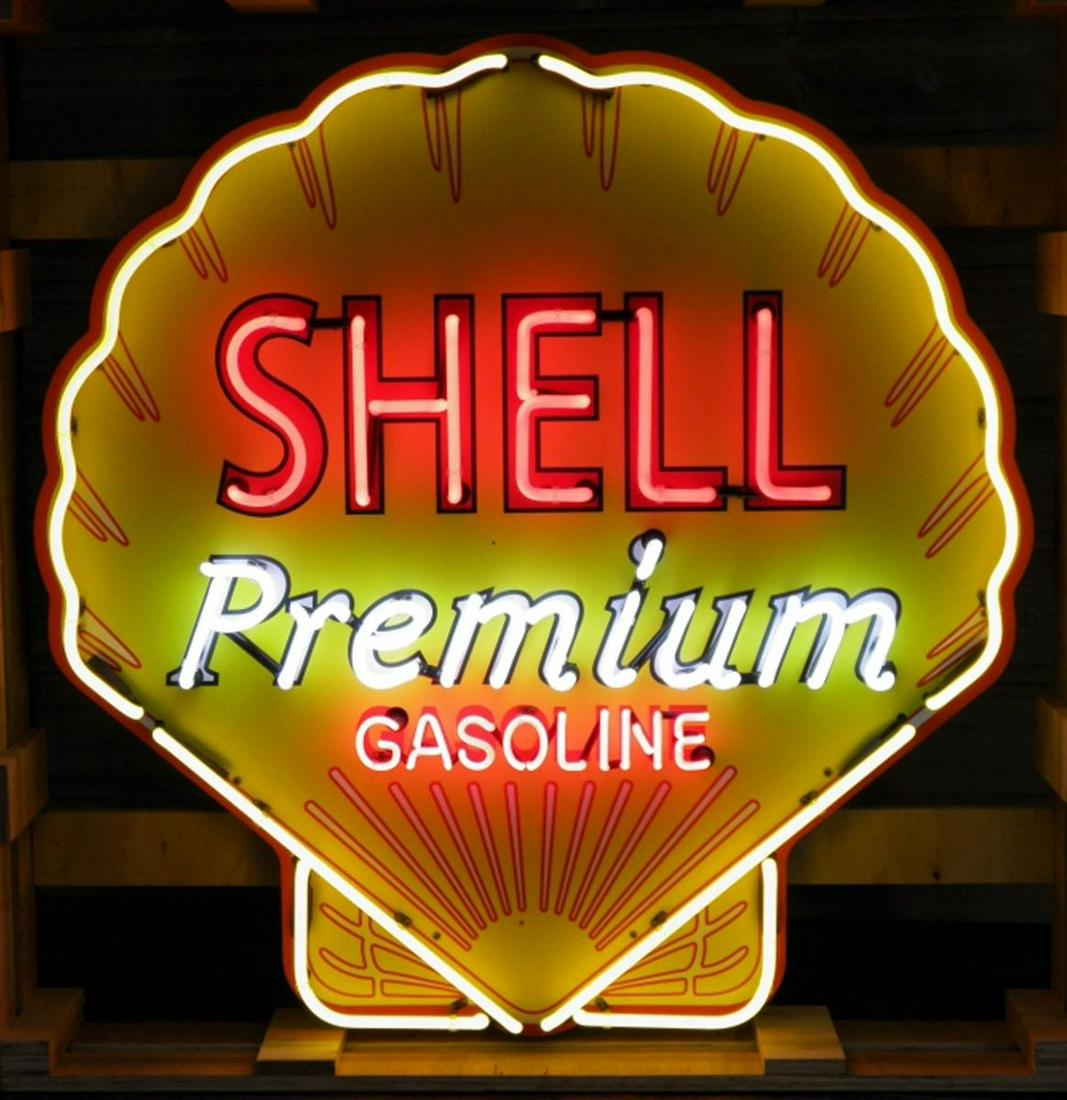 Large Shell Premium Gasoline Logo Neon Sign With Backplate Auction