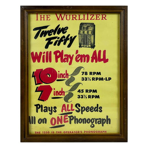 Framed Wurlitzer 1250 Jukebox Advertisement