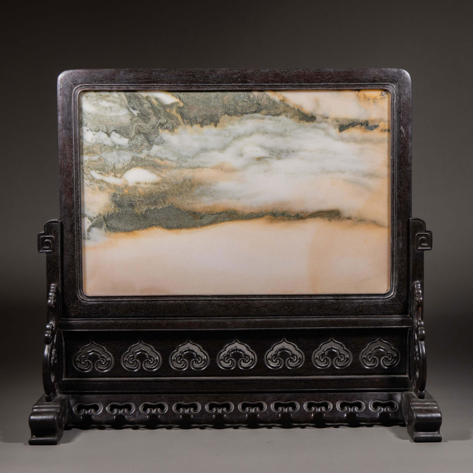 Chinese Qing Dynasty Rosewood Moire Stone Interstitial