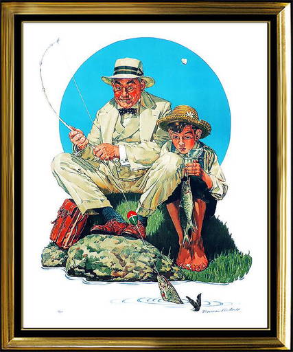 Norman Rockwell Color Lithograph Original Hand Signed Catching The Big ...