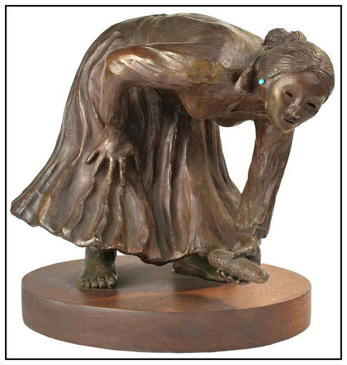 R.C. Gorman Full Round Native American Female Portrait Bronze Sculpture ...