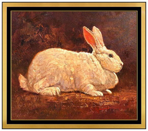 David Dave A Merrill Original Oil Painting On Canvas Animal Rabbit ...