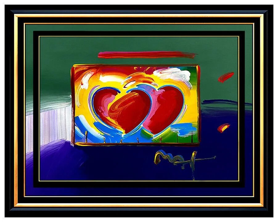 Peter Max Original Acrylic Hearts Painting Signed Framed Artwork
