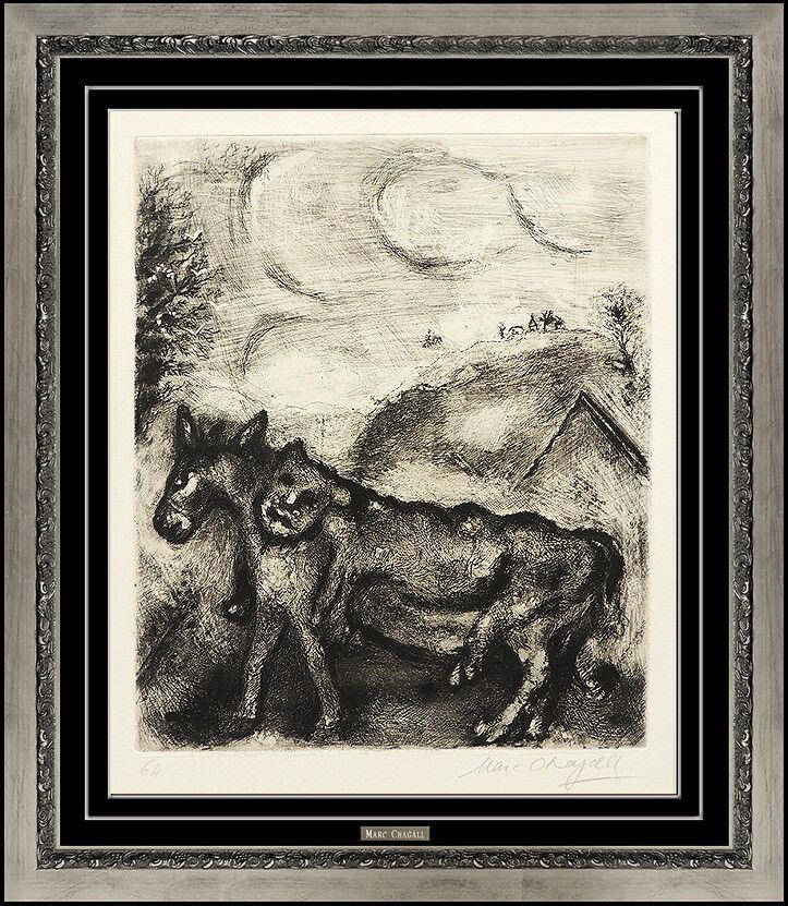 Marc Chagall Original Hand Signed Etching Fontaine Fables Donkey Lion ...