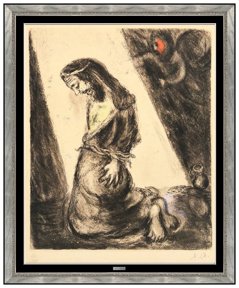 Marc Chagall Original Etching Watercolor Jeremiah In The Pit Framed ...