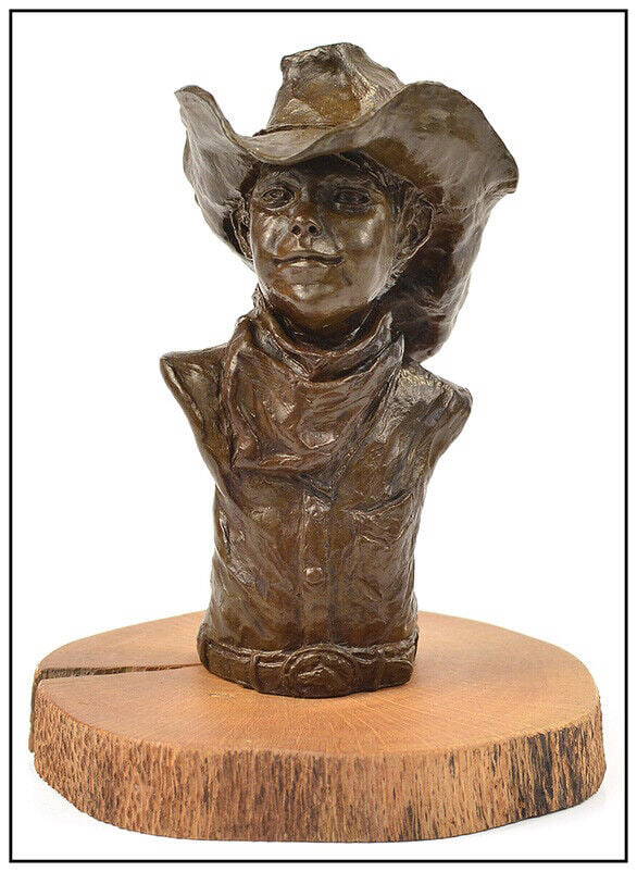 Vel Miller Original Full Round Cowboy Bronze Sculpture Boy Portrait ...