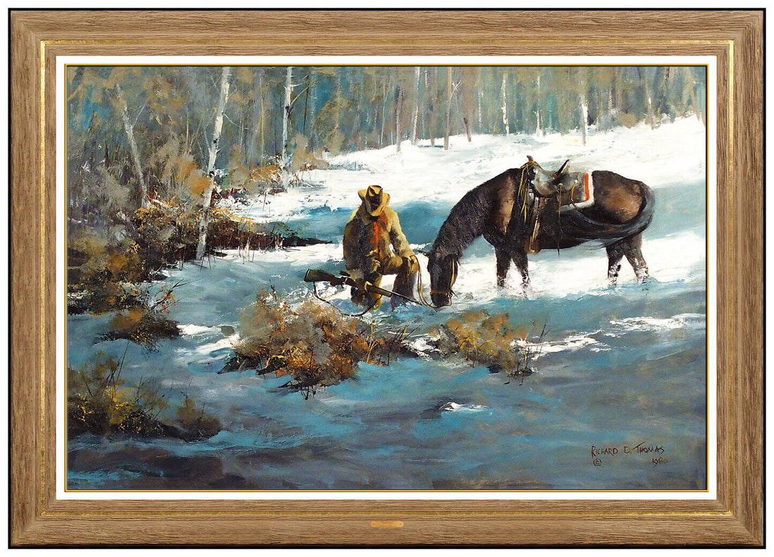 Richard D Thomas Original Oil Painting On Board Western Landscape Horse ...