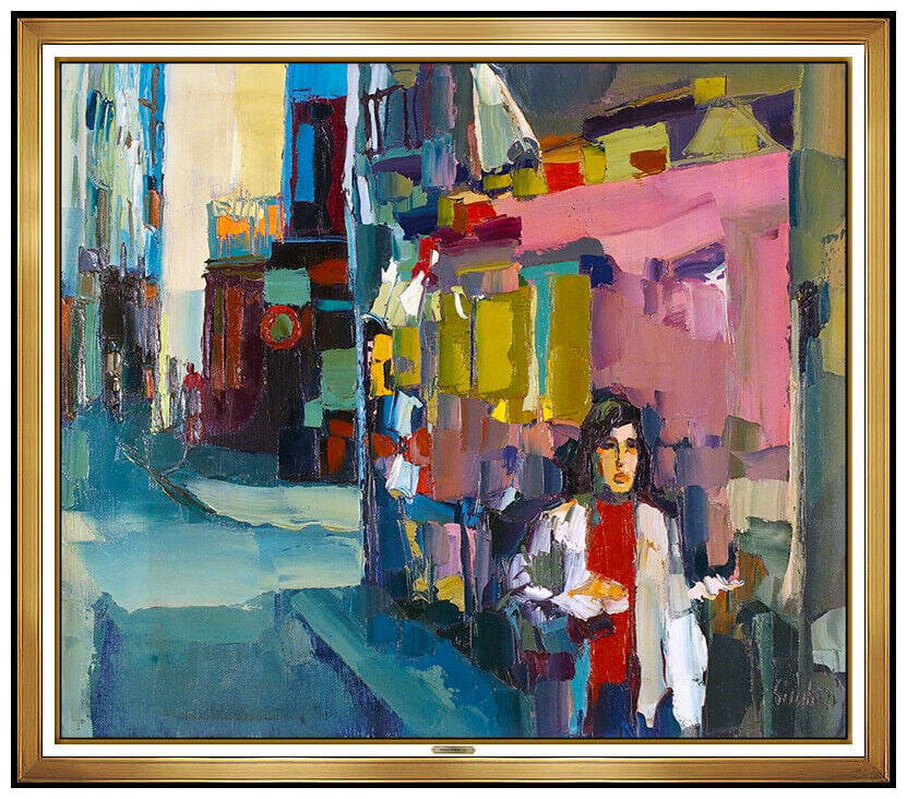 Nicola Simbari Original Oil Painting On Canvas Large Italian Cityscape ...