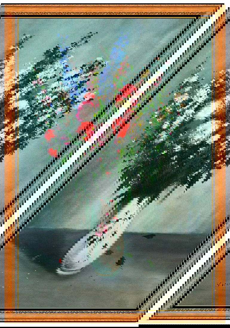 Gaston Sebire Large Original Oil Painting On Canvas Still Life Floral Framed Art Auction