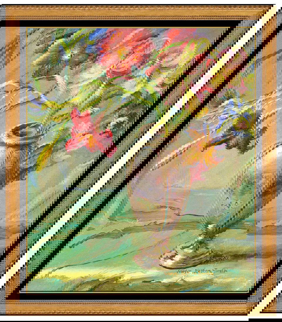 Gladys Nelson Smith Original Still Life Painting Oil On Board Signed Floral Art Auction