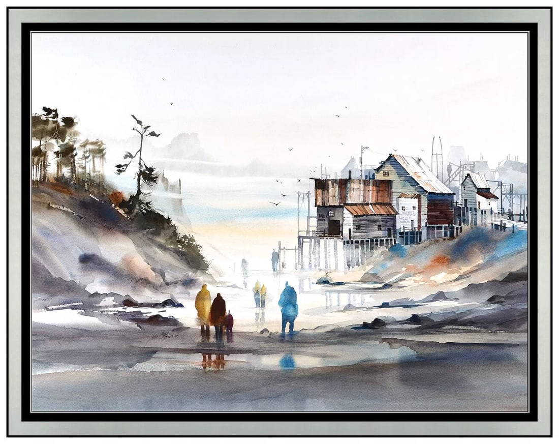 John Ebner Large Original Watercolor Painting Signed Framed Landscape ...