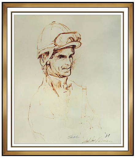 Leroy Neiman Original Ink Drawing Signed Horse Racing Willie Shoemaker