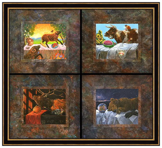 Anne Coe Four Seasons Wildlife Large Acrylic Painting On Canvas Signed ...