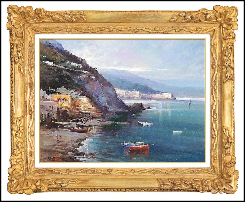Claudio Simonetti Original Oil Painting Board Seascape Italy Signed ...