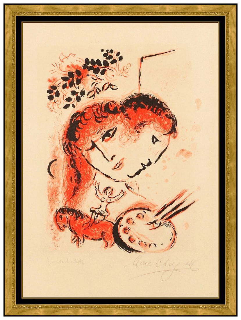 Marc Chagall Signed Original Couverture Color Lithograph Figure Framed ...