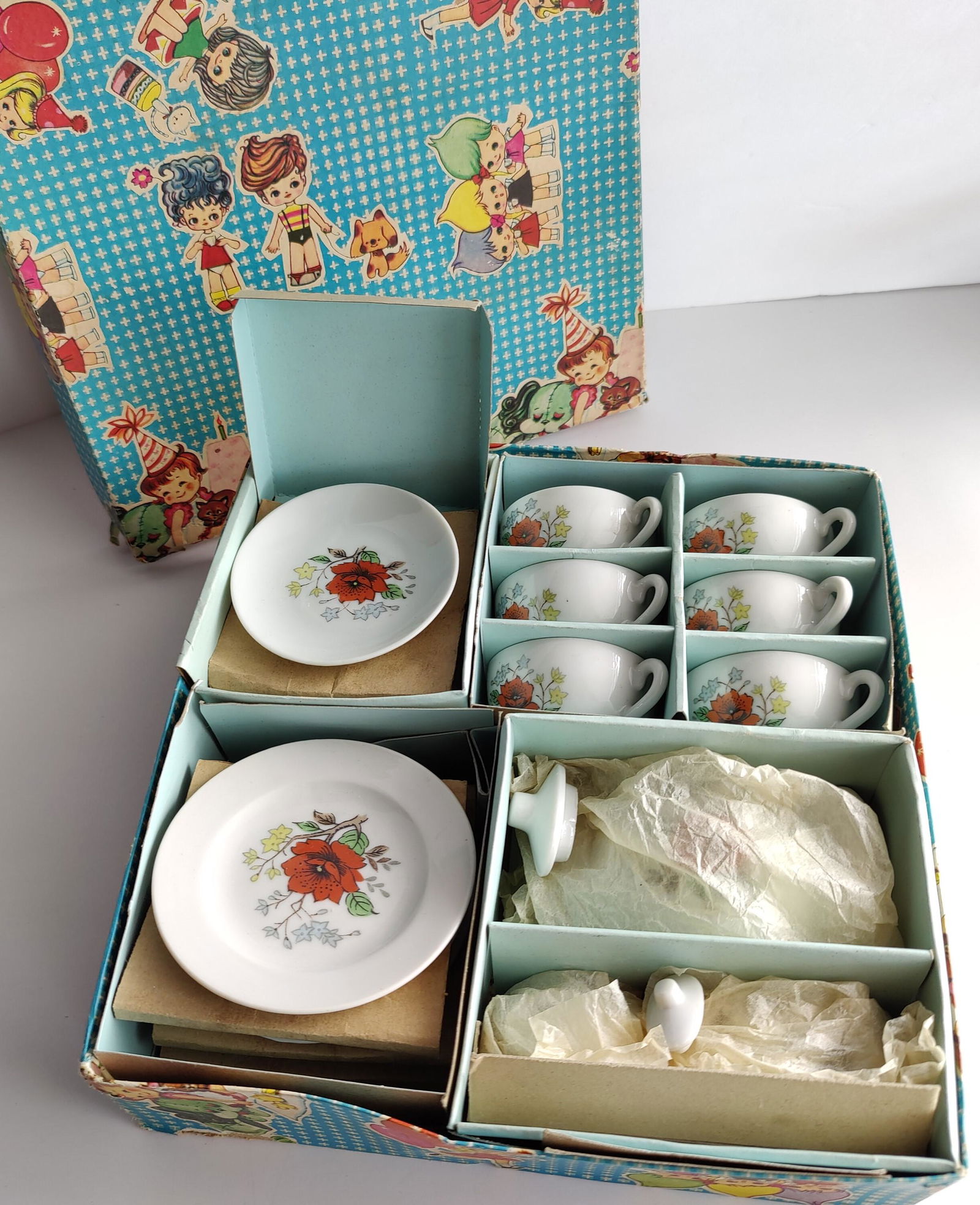 Vintage Japan Porcelain Doll Tea Set In Box