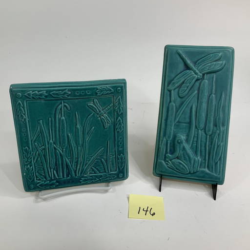 Lot of 2 Handmade Tile Dragonfly, Cattails, Blue Craftsman by Tyge Tile Art Traverse City ...