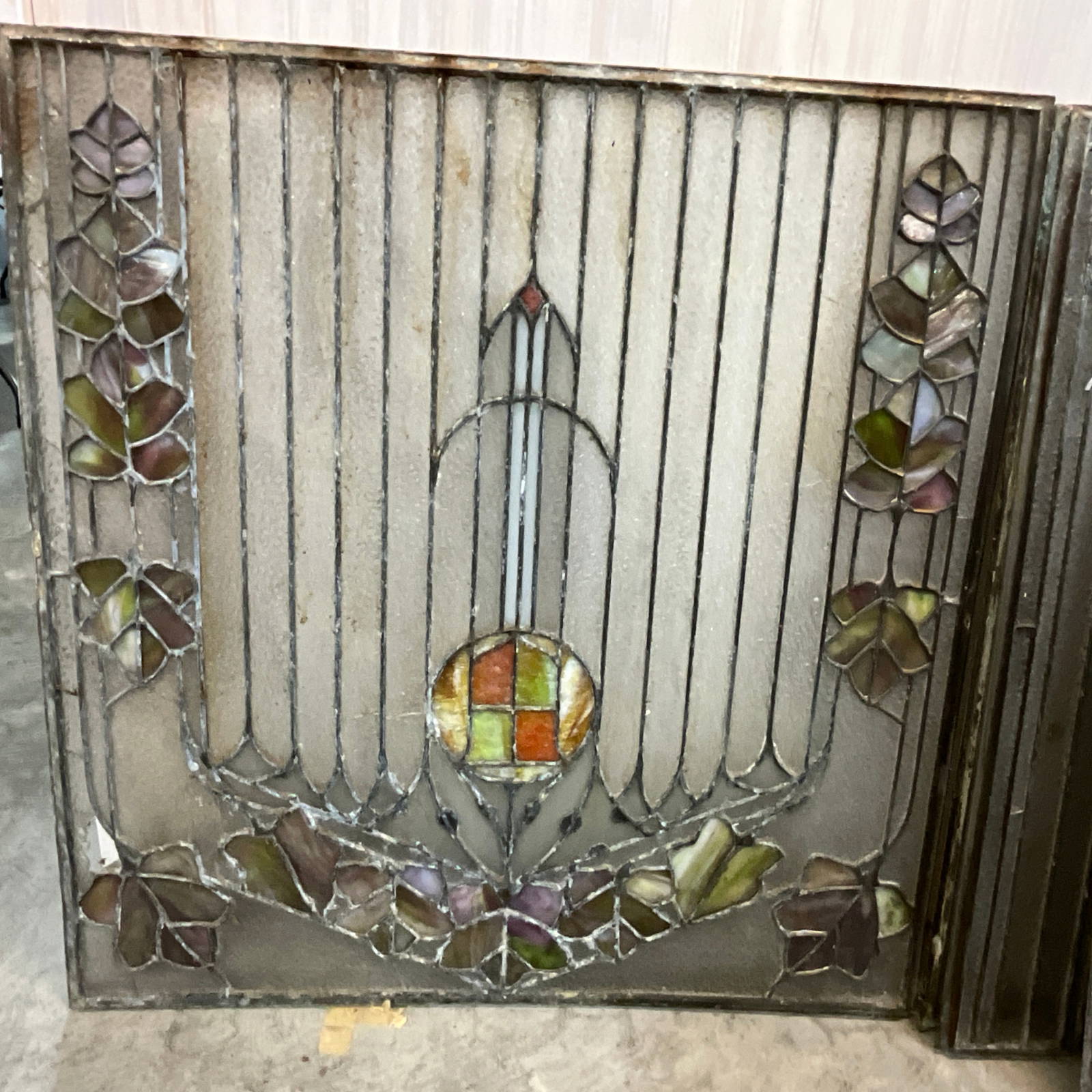 Three Stained And Leaded Glass Windows Auction