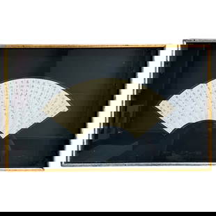 Vintage/antique Japanese Ivory Fan In Shadow Box