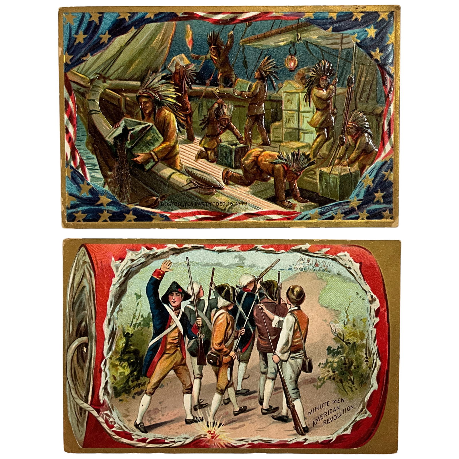 Postcards, American Revolution, Boston Tea Party And Minute Men, Lot Of ...