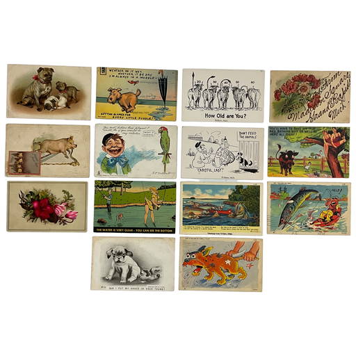 Vintage Postcards, Cartoons And Illustrations, Lot Of 14