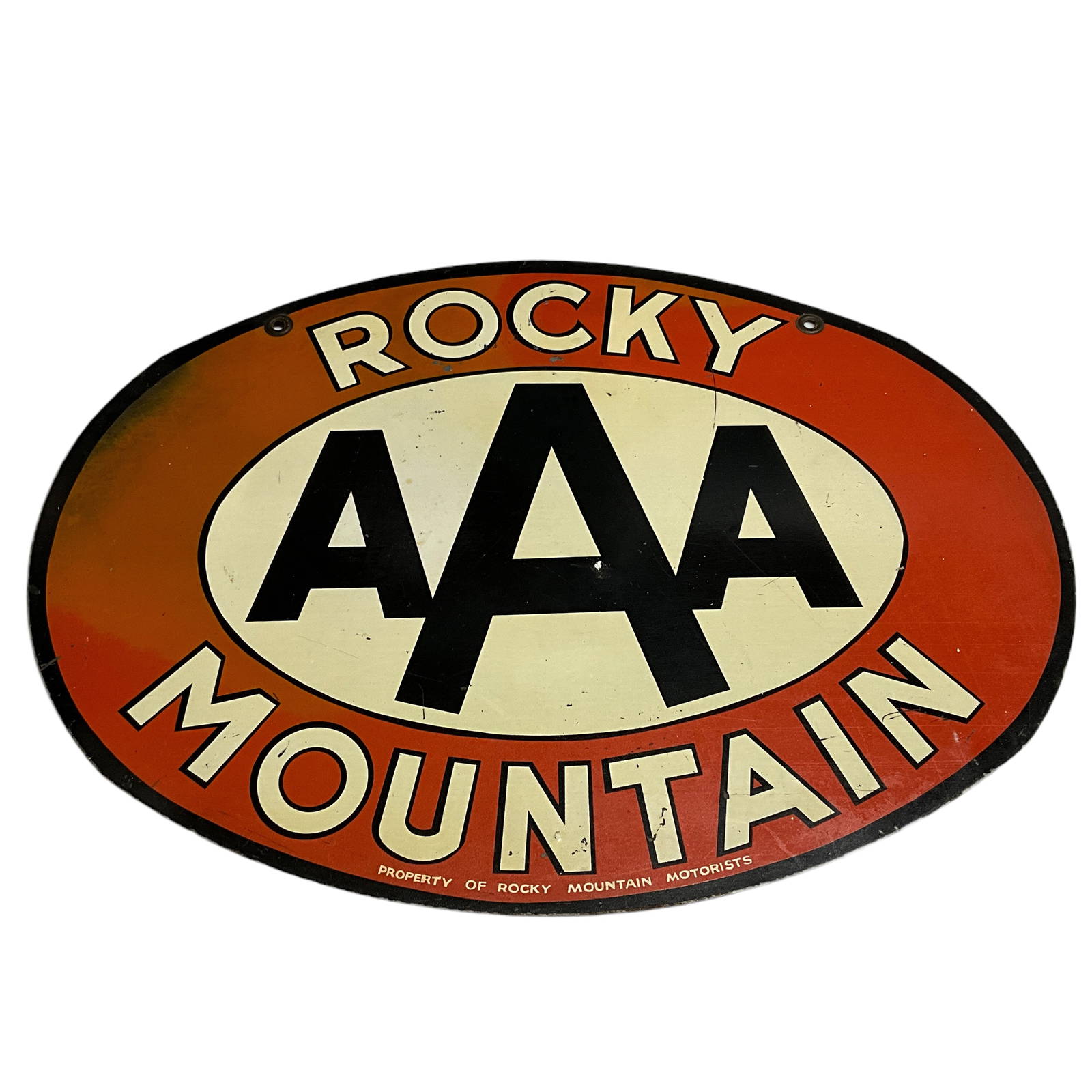 Porcelain Enamel Aaa Rocky Mountain Advertising Sign, Double Sided Auction
