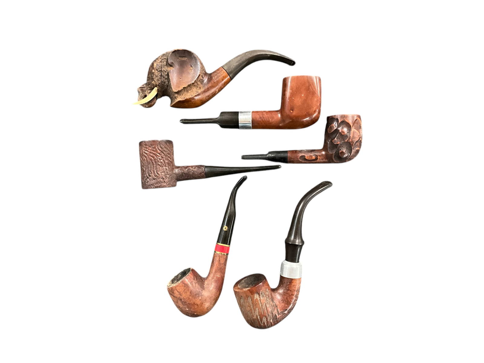 Group Of Six Wooden/briar Smoking Pipes Auction