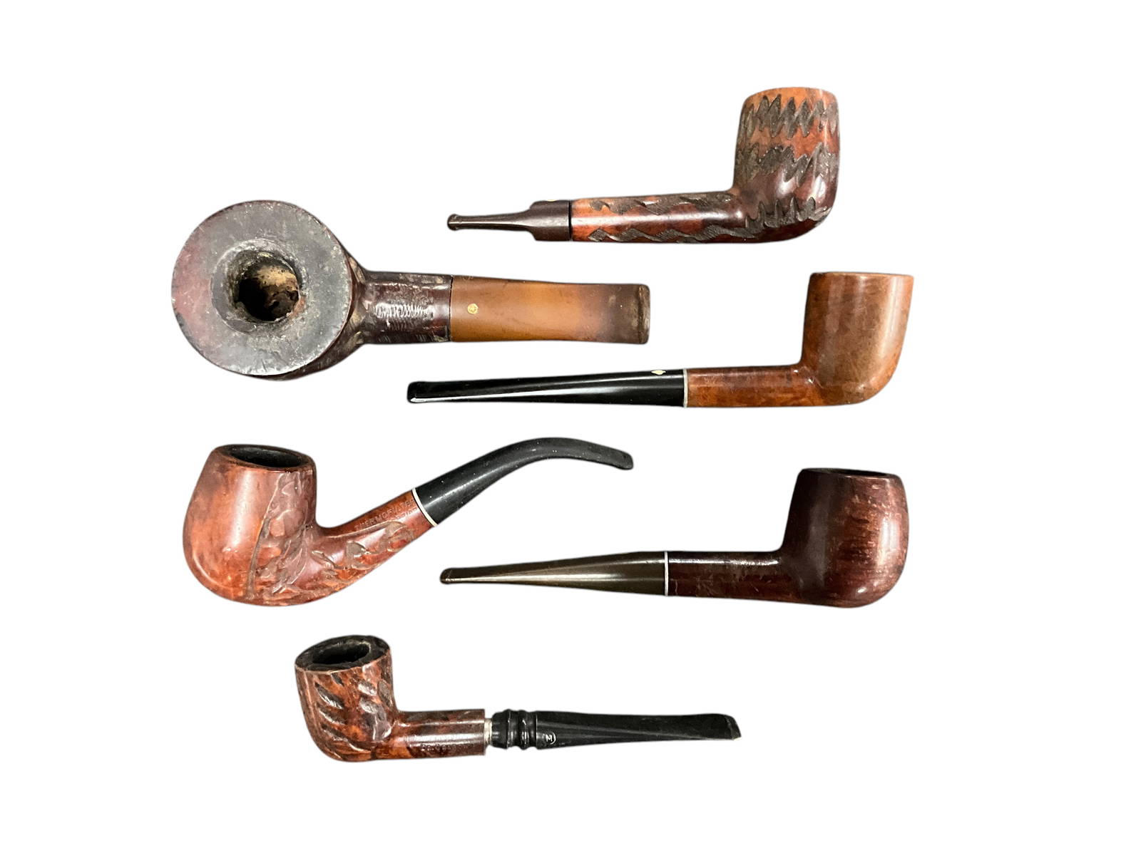 Six Carved Wooden/briar Smoking Pipes Auction