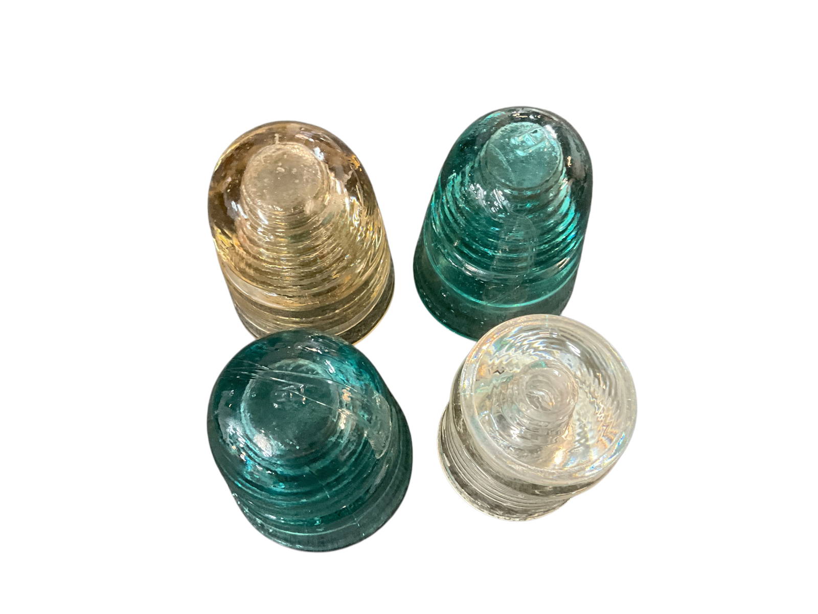 Four Antique Glass Electrical Insulators, Pyrex, H.g. Co. Auction