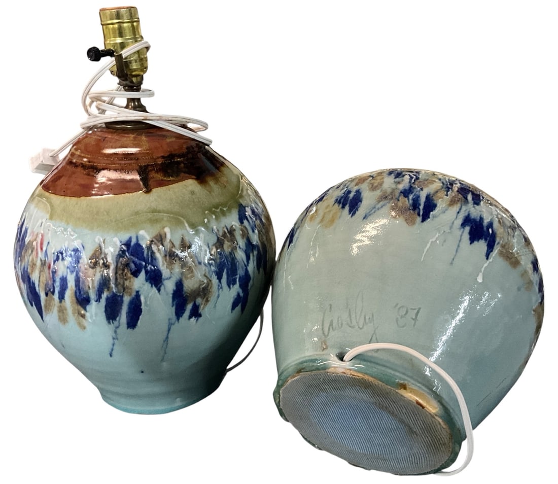 Pair Of Signed Studio Pottery Table Lamps Auction
