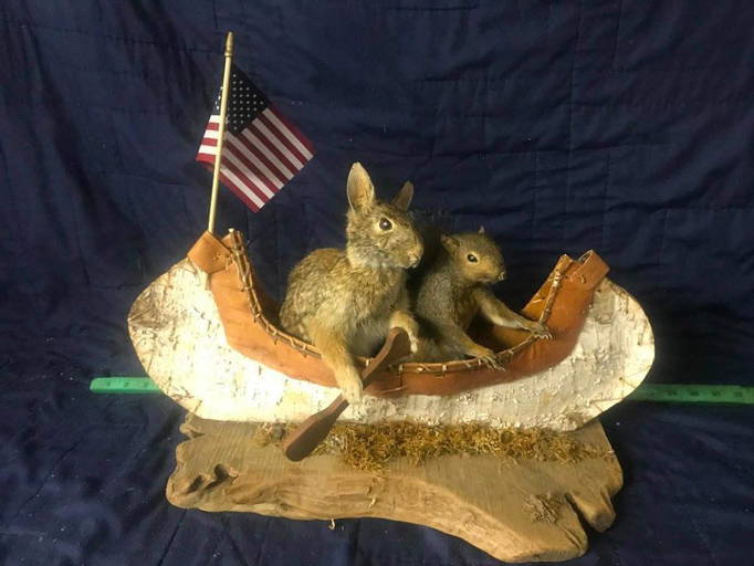 Awesome Rabbit And Squirrel In Canoe With American Flag