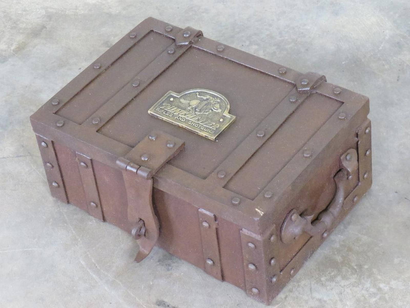 Wild West Cast Iron Strong Box W/winchester Plaque Lockbox/gun Safe Auction