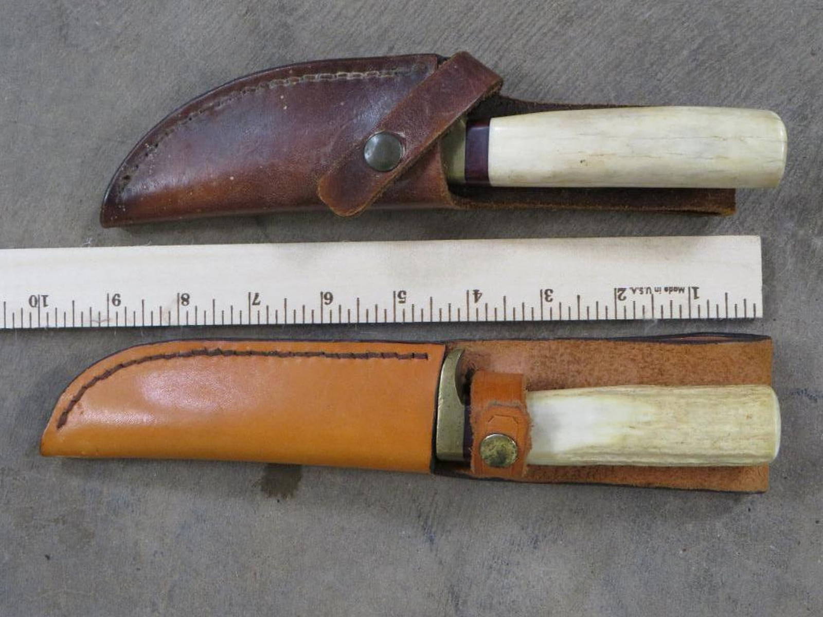 2 Nice Vintage Dominy Knives W/leather Sheaths (one$) Auction