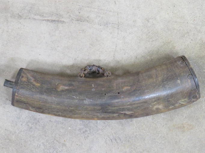 Antique Black Powder Horn For Muzzle Loader, Horn Is Scrimshawed ...