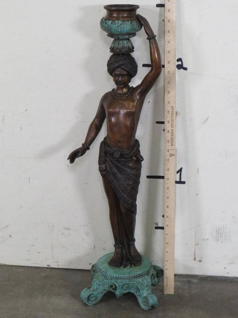 Stunning 30.75"tall Bronze Statue Of A Handsome Nubian Prince W/a Pot On His Head Bronze Art Auction
